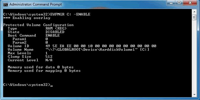 How to configure Enhanced Write Filter (EWF) under Windows OS